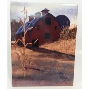 Rorex Studio | Art | Vintage Art Tile Red Barn Cornfield Signed Rorex ...
